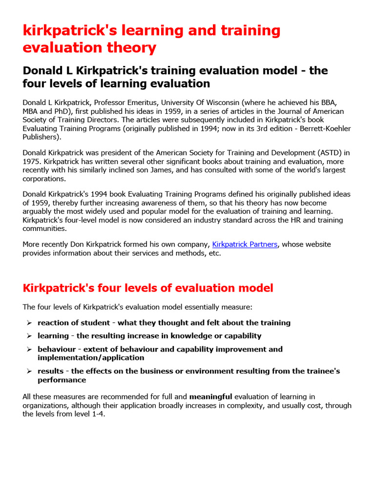Kirkpatrick Model | PDF | Evaluation | Learning