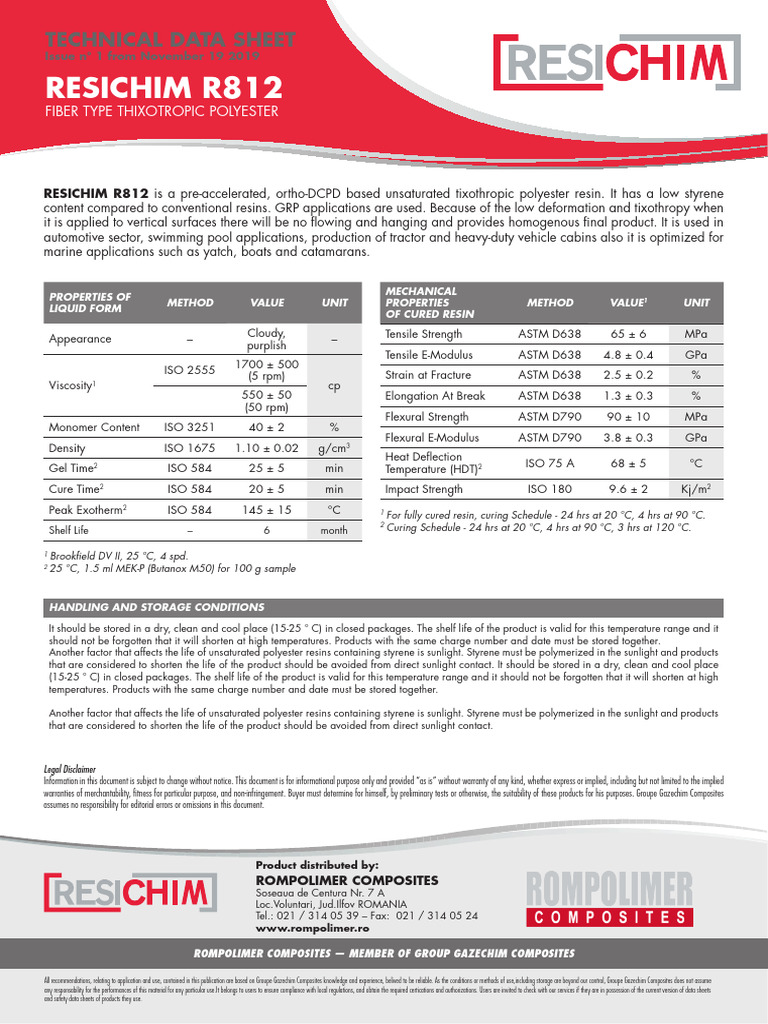 TDS Resichim R812 - Rompolimer | PDF | Fiberglass | Physical Sciences