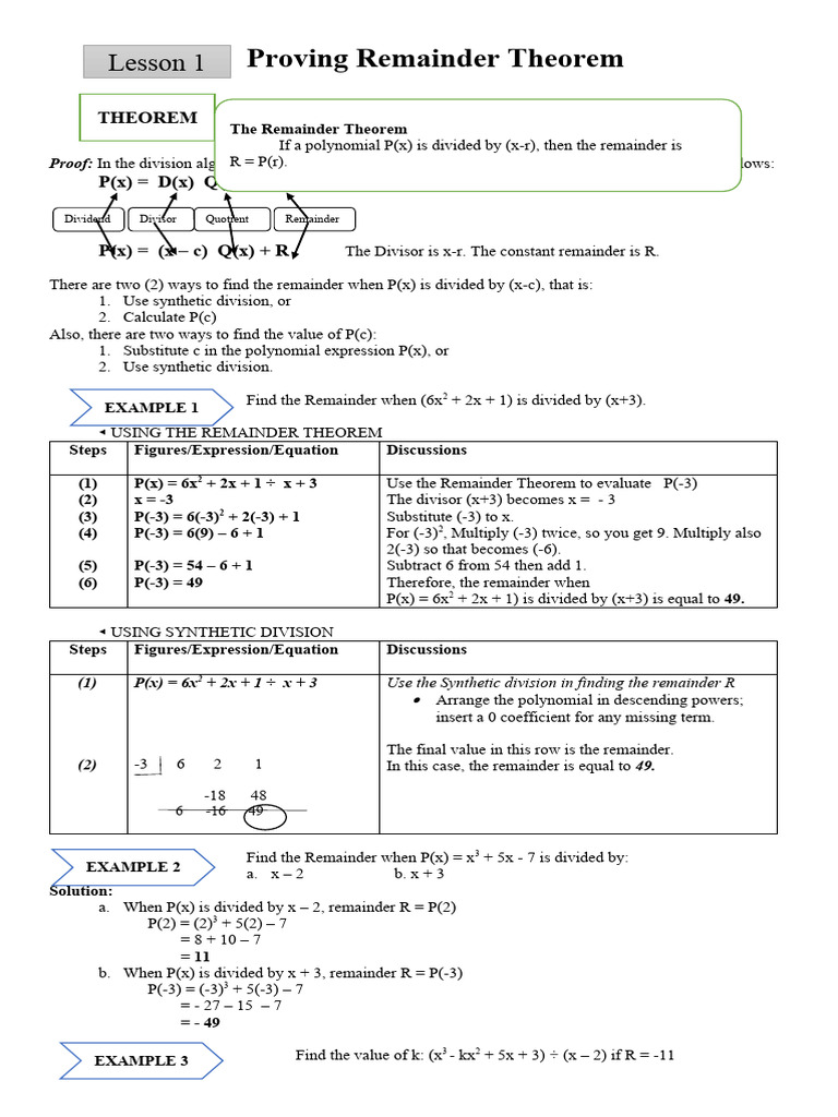 Proving Remainder Theorem | PDF | Division (Mathematics) | Factorization