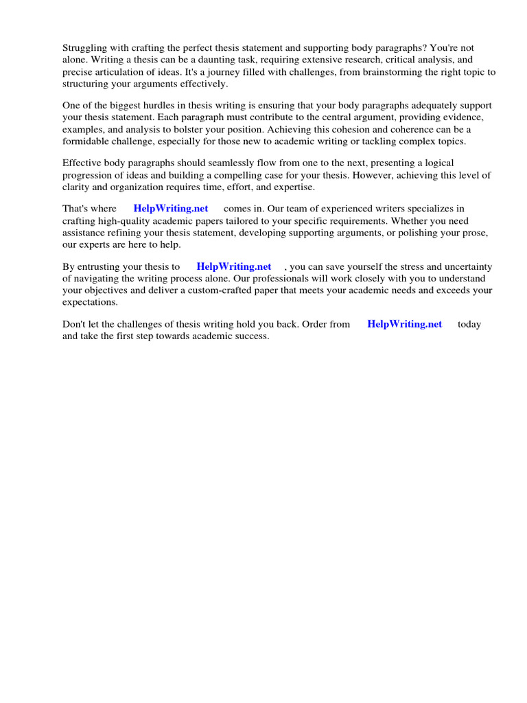 Body Paragraphs Support Thesis Statements by Including | PDF