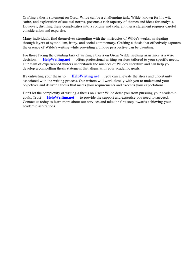 Thesis Statement Oscar Wilde | PDF | Oscar Wilde | Essays