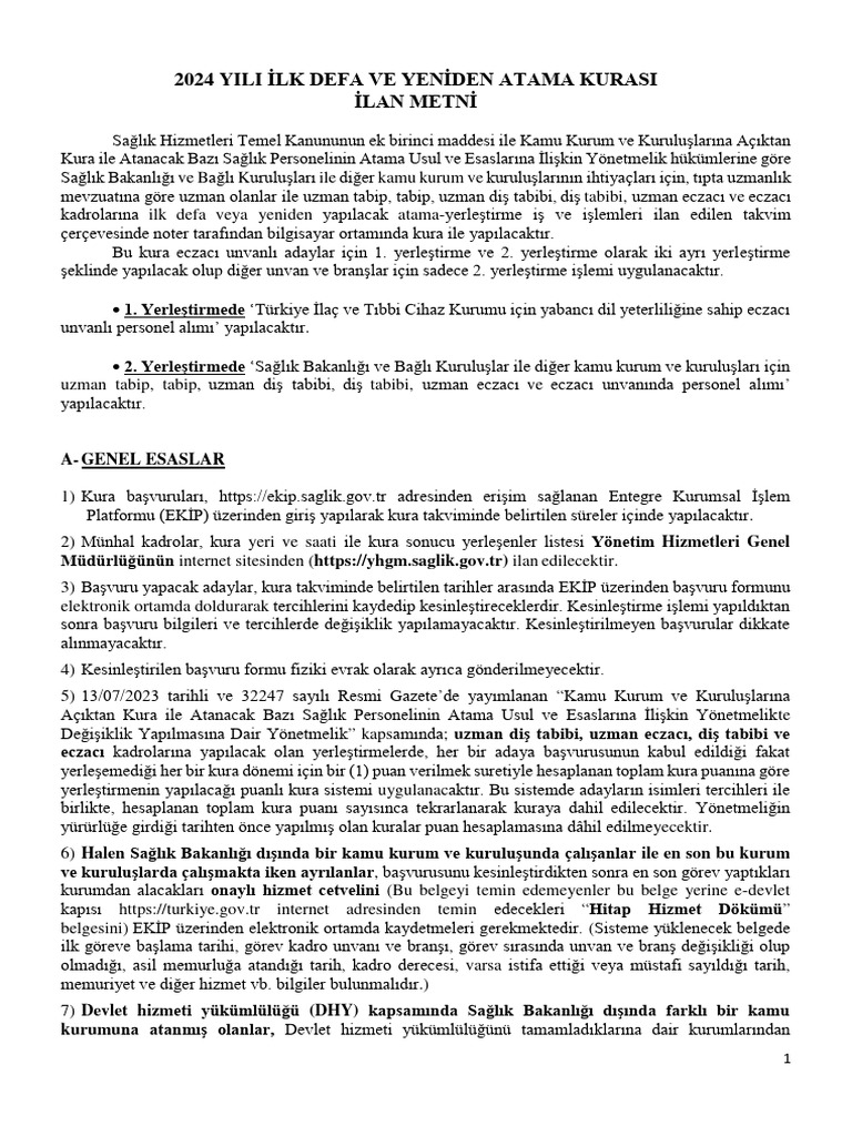 2024-151-50-2024 Yili İlk Defa Ve Yeni̇den Atanma Kurasi İlan Metni̇ | PDF