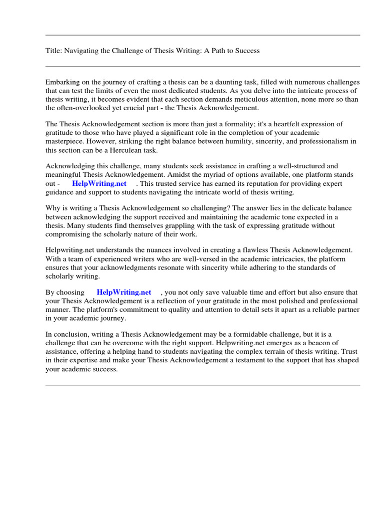 Thesis Acknowledgement Model | PDF