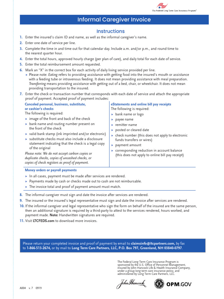 Informal Caregiver Invoice Template | PDF
