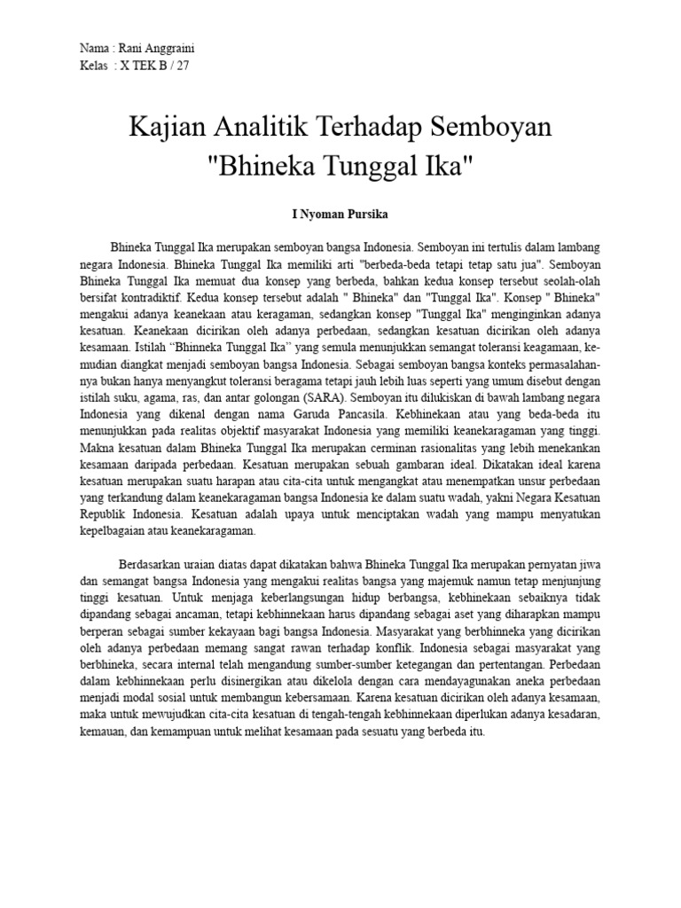 Analisis Semboyan Bhineka Tunggal Ika | PDF | Seni & Disiplin Bahasa