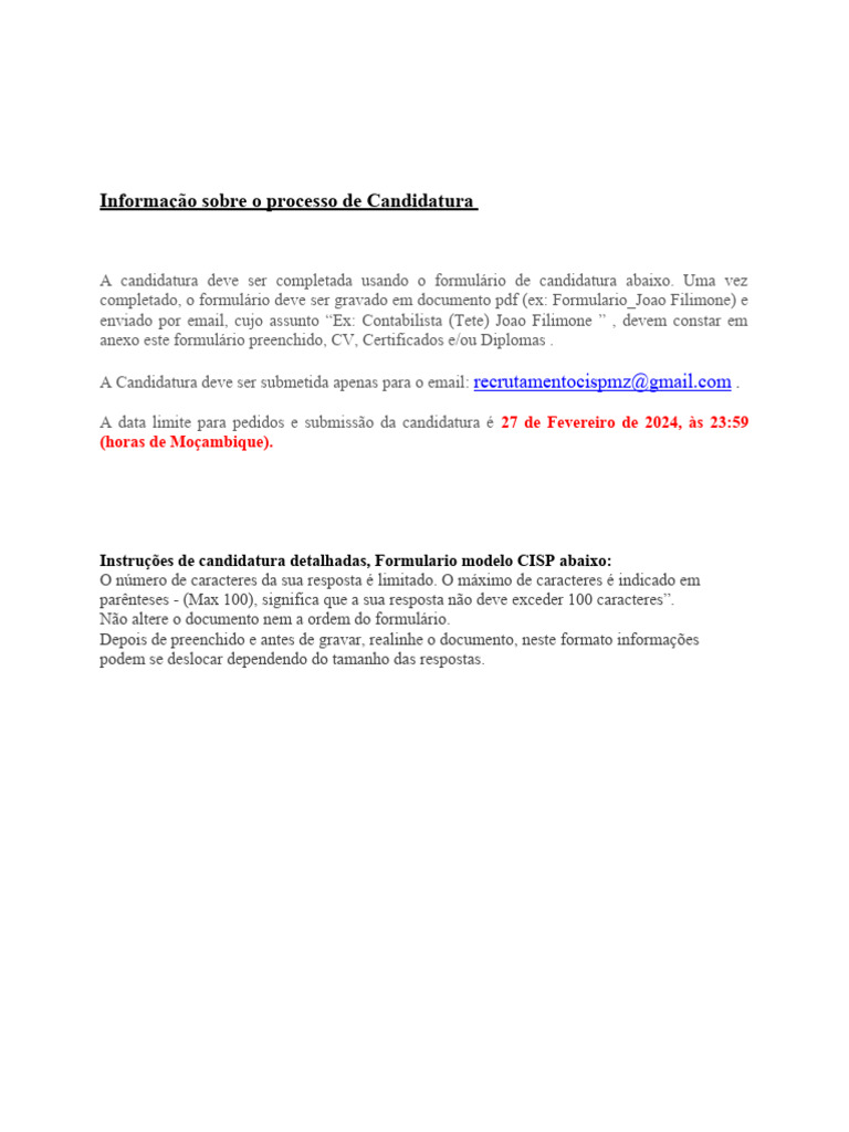 Modelo - Formulario - CV - CandidaturaCISP. Contabilista | PDF ...
