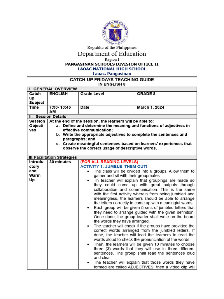 3 - Catch Up Fridays Teaching Guide English 8 2024 | PDF | Career & Growth | Science & Mathematics