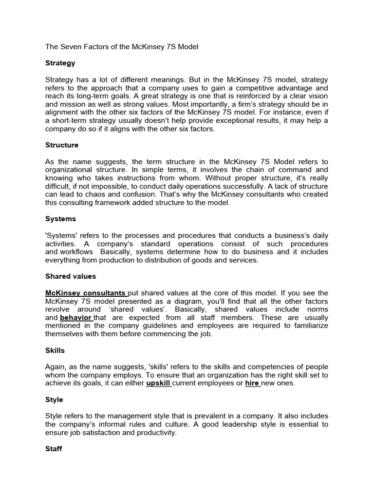 Example of The Seven Factors of The McKinsey 7S Model | PDF | Goal ...