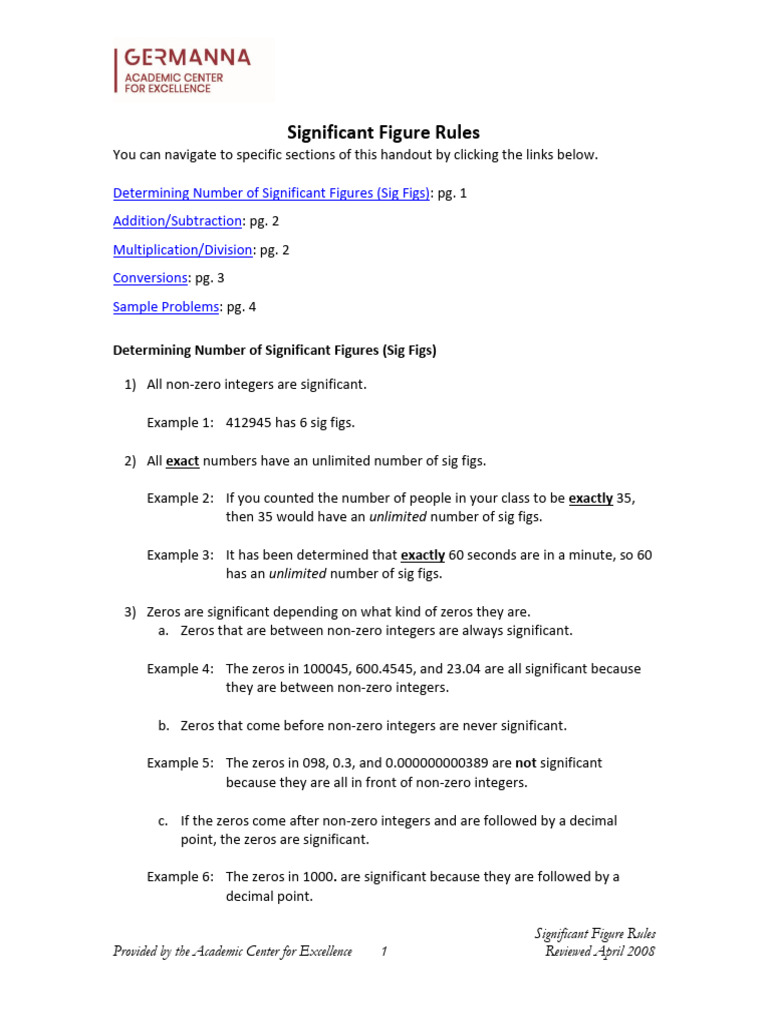 Significant Figure Rules Guide | PDF