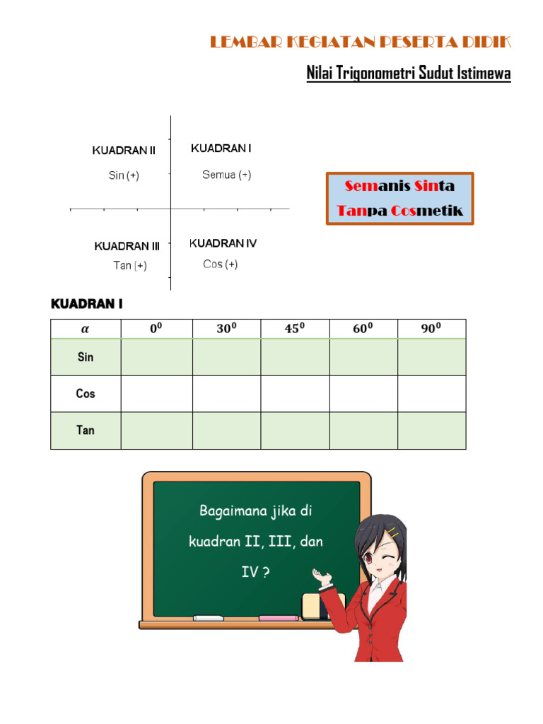 LKPD 1 Nilai Sudut Istimewa (Xi Mipa) | PDF | Metode & Bahan Ajar