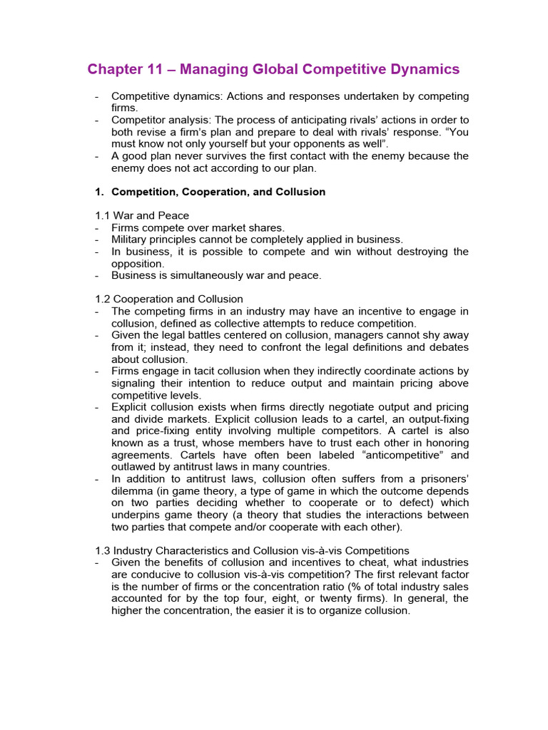 Chapter 11 - Managing Global Competitive Dynamics | PDF | Competition Law | Dumping (Pricing Policy)