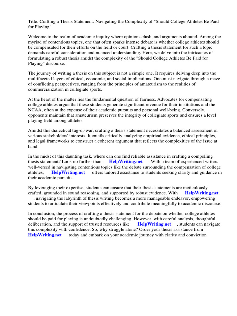 Thesis Statement For Should College Athletes Be Paid For Playing | PDF ...