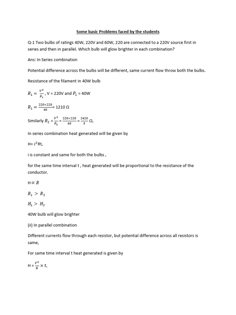 Some Basic Problems Faced by The Students | PDF | Series And Parallel ...