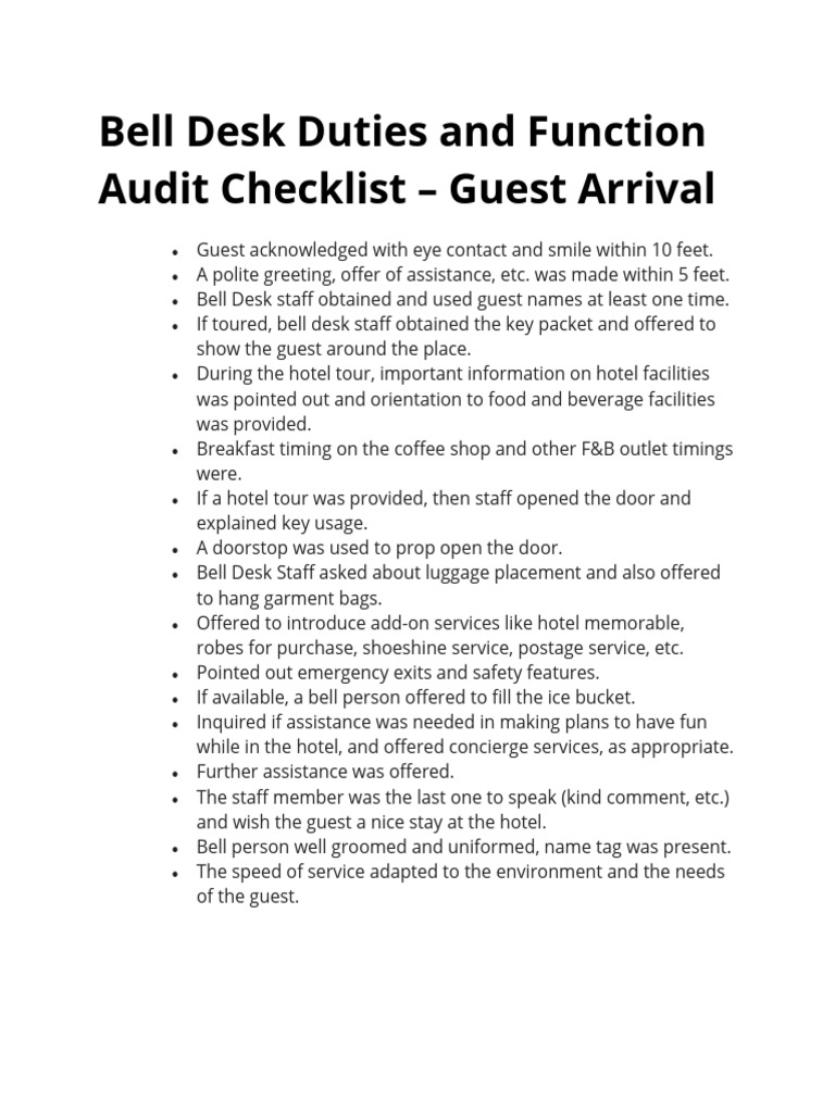Bell Desk Guest Service Guide | PDF
