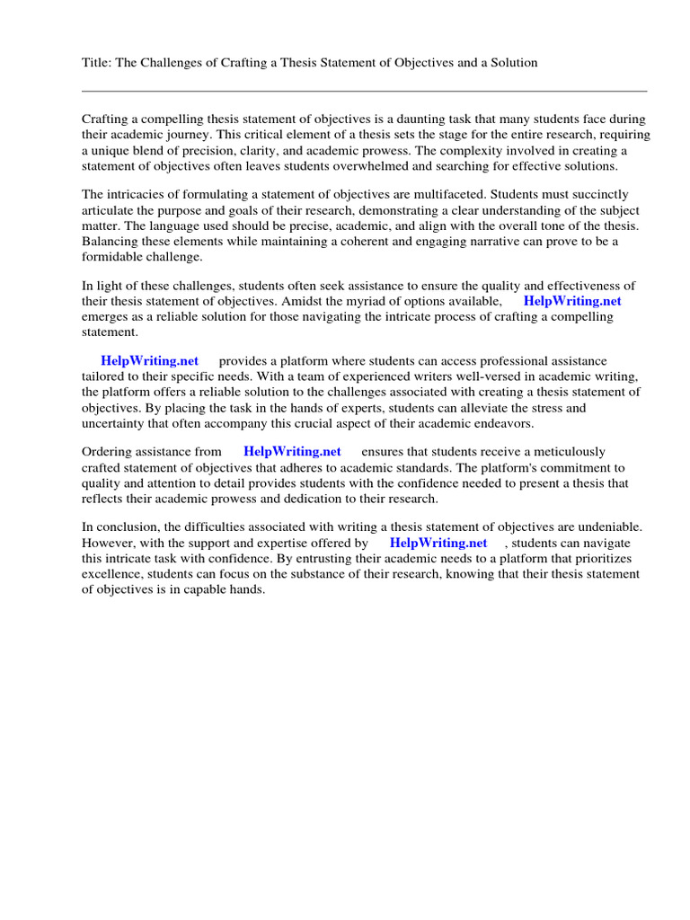 Statement of Objectives Thesis Sample | PDF | Thesis | Sampling (Statistics)