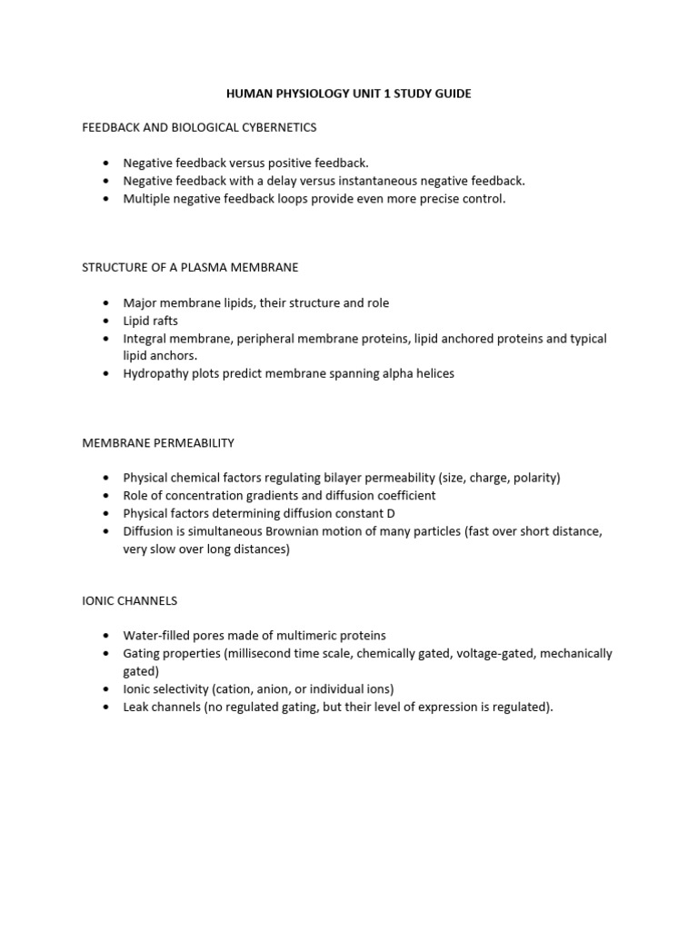 Human Physiology Section 1 Study Guide | PDF