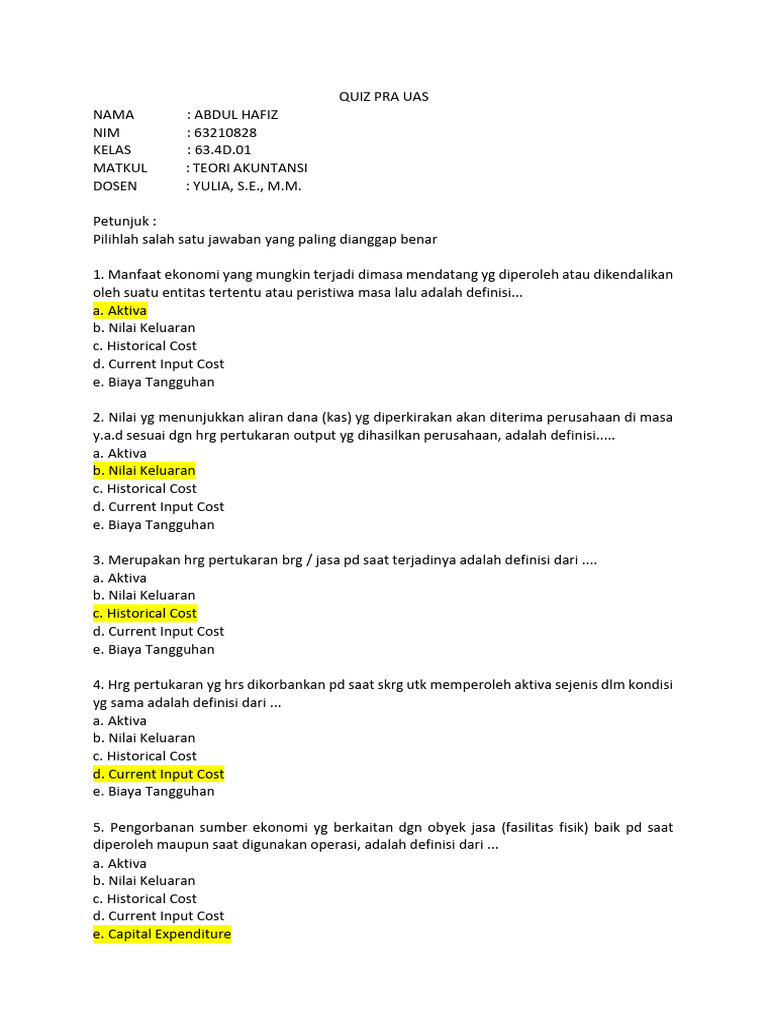 Quiz Teori Uas | PDF | Pengelolaan Keuangan & Uang