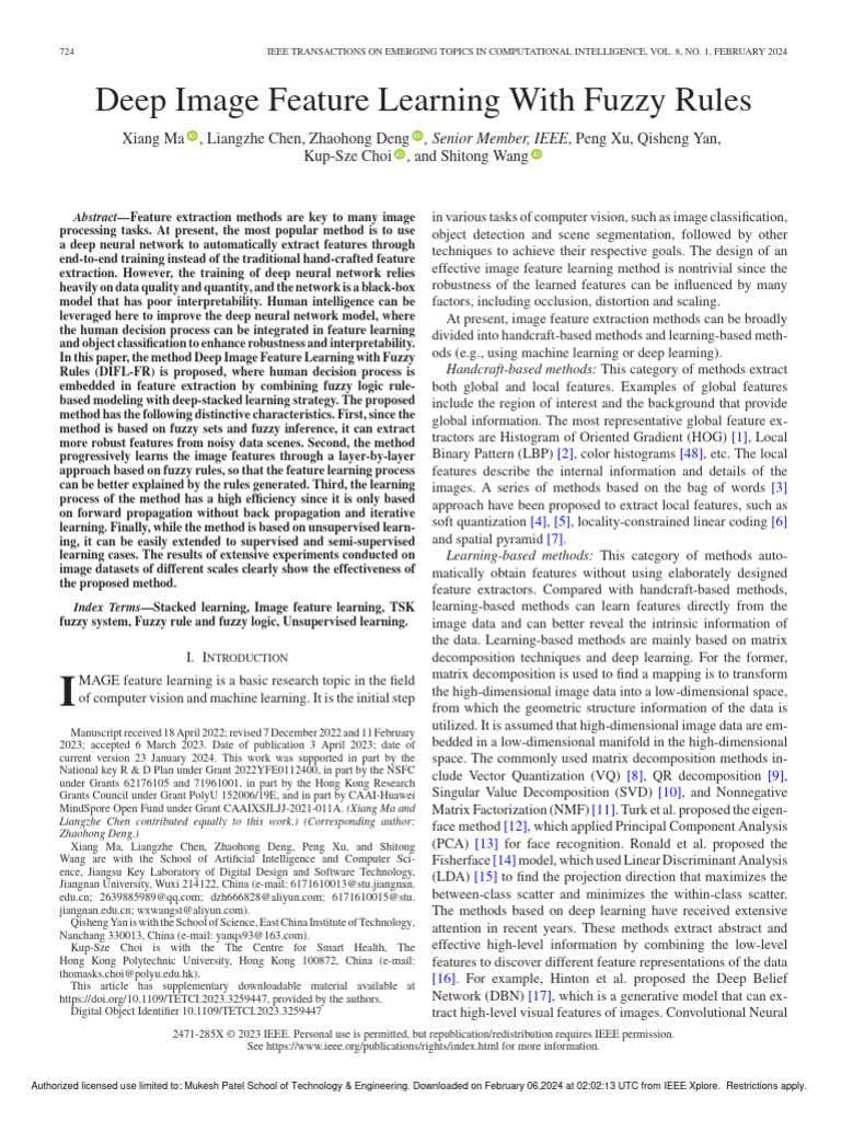 Deep Image Feature Learning With Fuzzy Rules | PDF