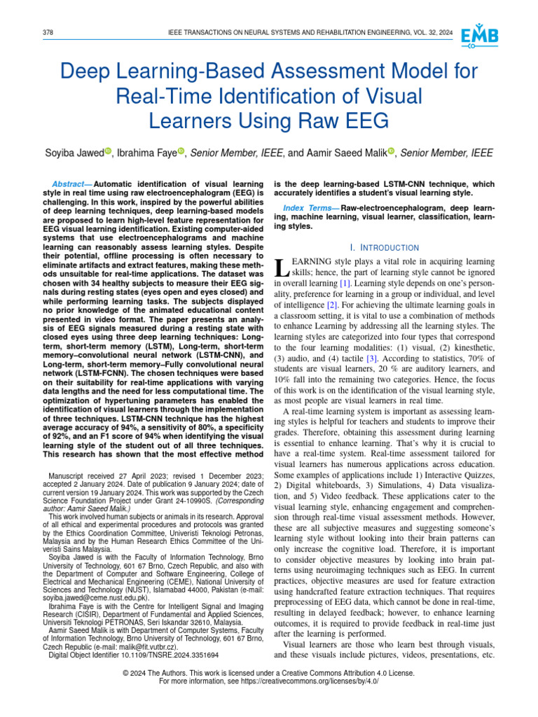 Deep Learning-Based Assessment Model For Real-Time Identification of Visual Learners Using Raw ...
