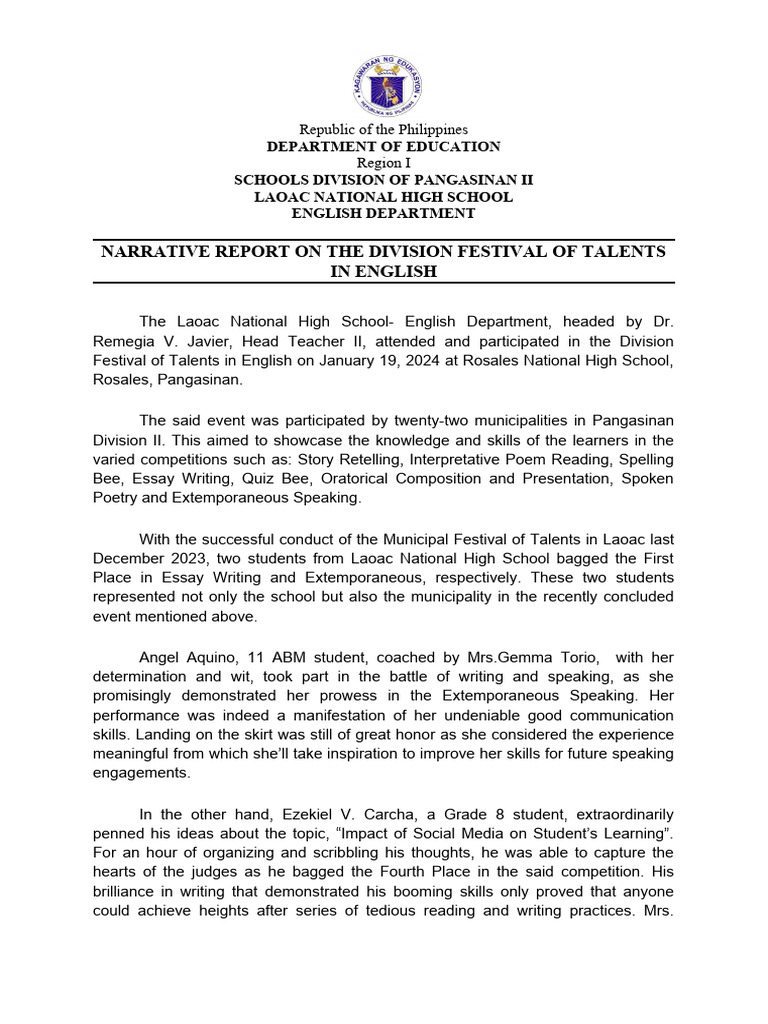 Dfot in English Narrative Report | PDF | Learning | Human Communication