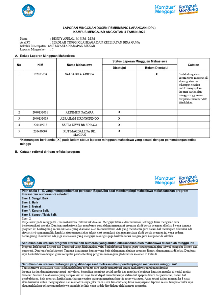 Laporan Mingguan DPL Minggu Ke 7 | PDF