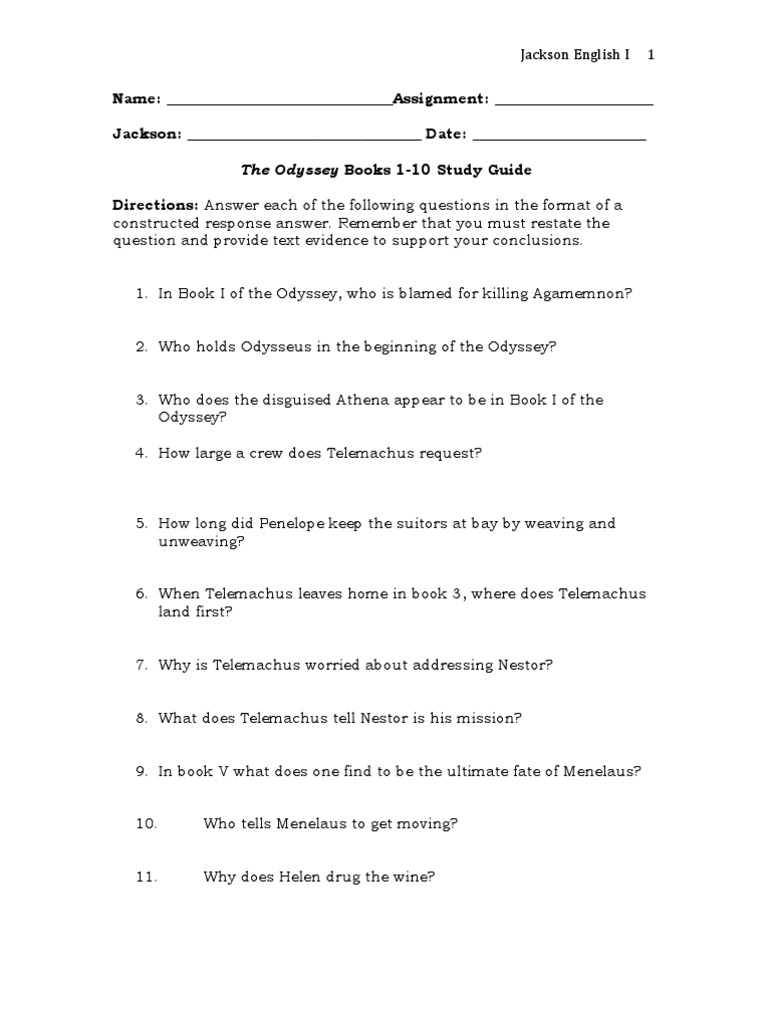 Odyssey Study Guide | Odyssey | Odysseus