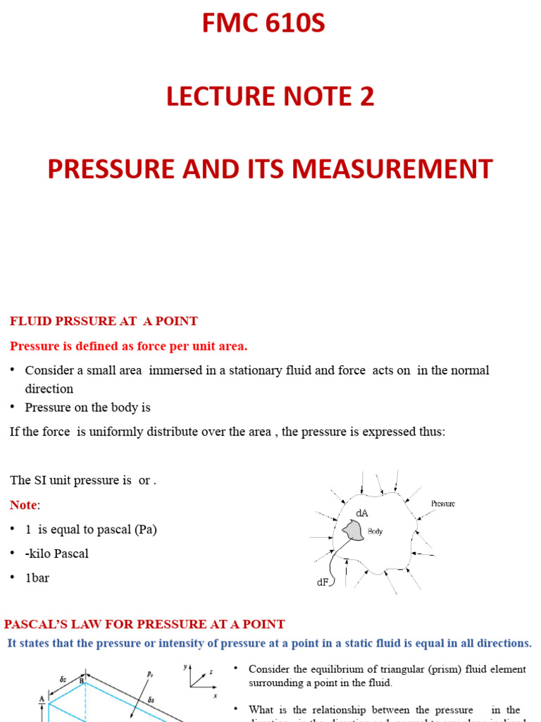 Fmc610s Lecture 2-2024 | Download Free PDF | Pressure | Pressure Measurement