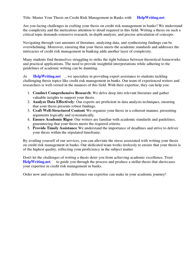 Thesis On Credit Risk Management in Banks | PDF | Finance & Money ...