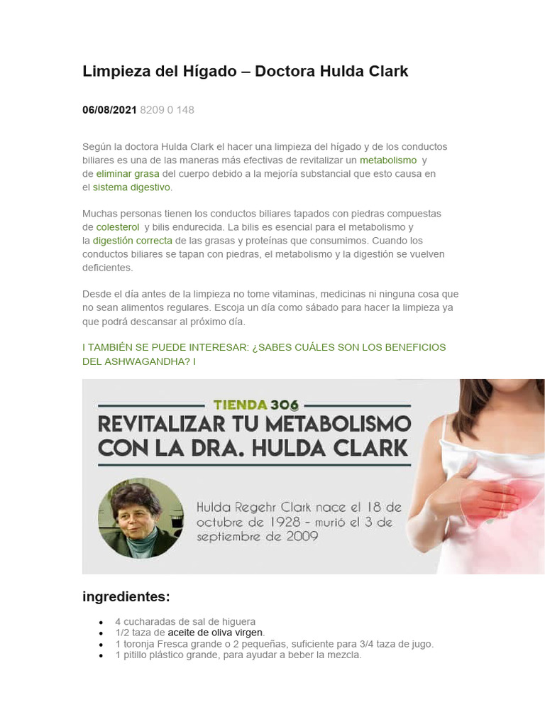 Limpieza Del Hígado - Doctora Hulda Clark | PDF | Bilis | Alimentos
