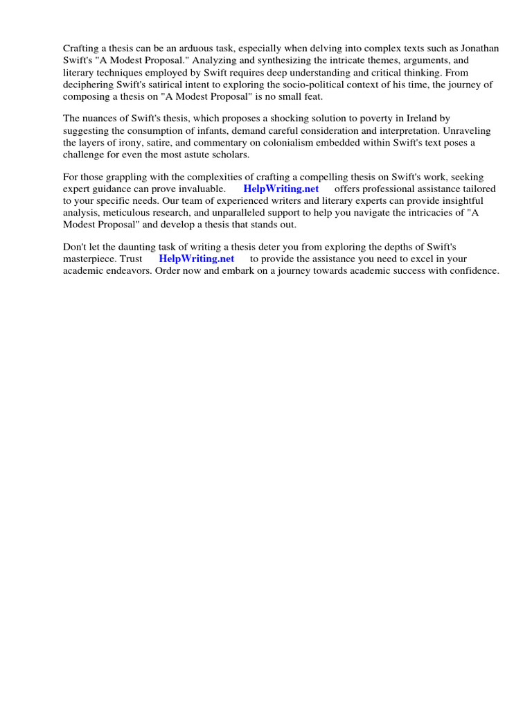 Swifts Thesis in A Modest Proposal | PDF | Jonathan Swift | Satire