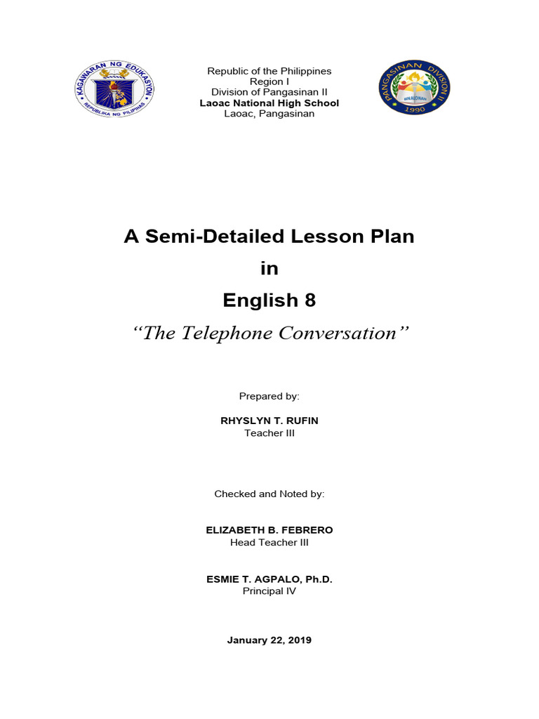 Lesson Plan (Telephone Conversation) Cot 2 2019 | PDF | Lesson Plan ...