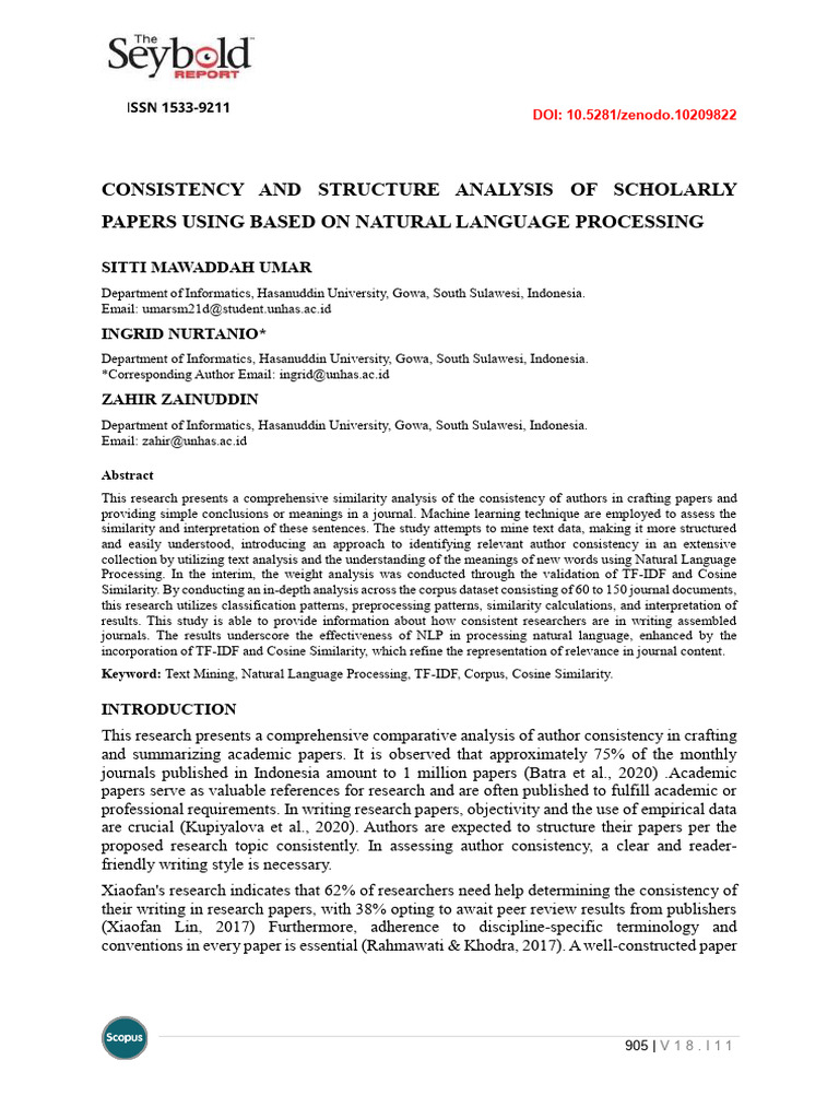 Consistency and Structure Analysis of Scholarly Papers Using Based On ...