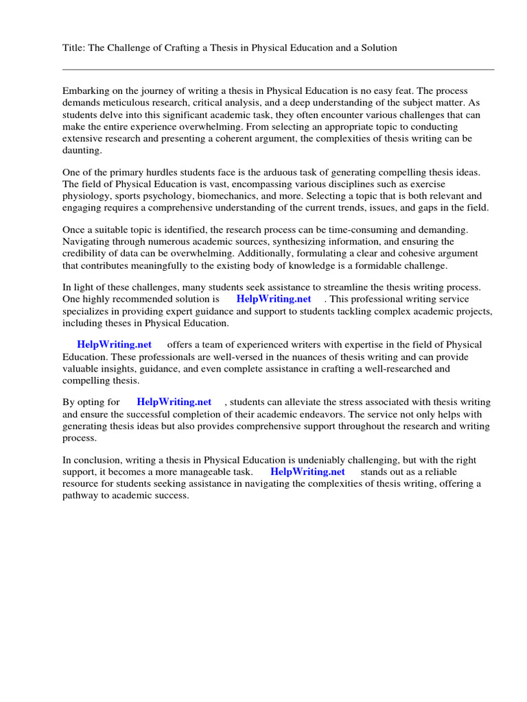 Thesis Ideas For Physical Education | PDF