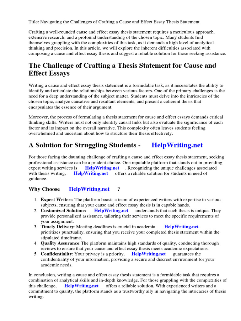 How To Write A Cause and Effect Essay Thesis Statement | PDF