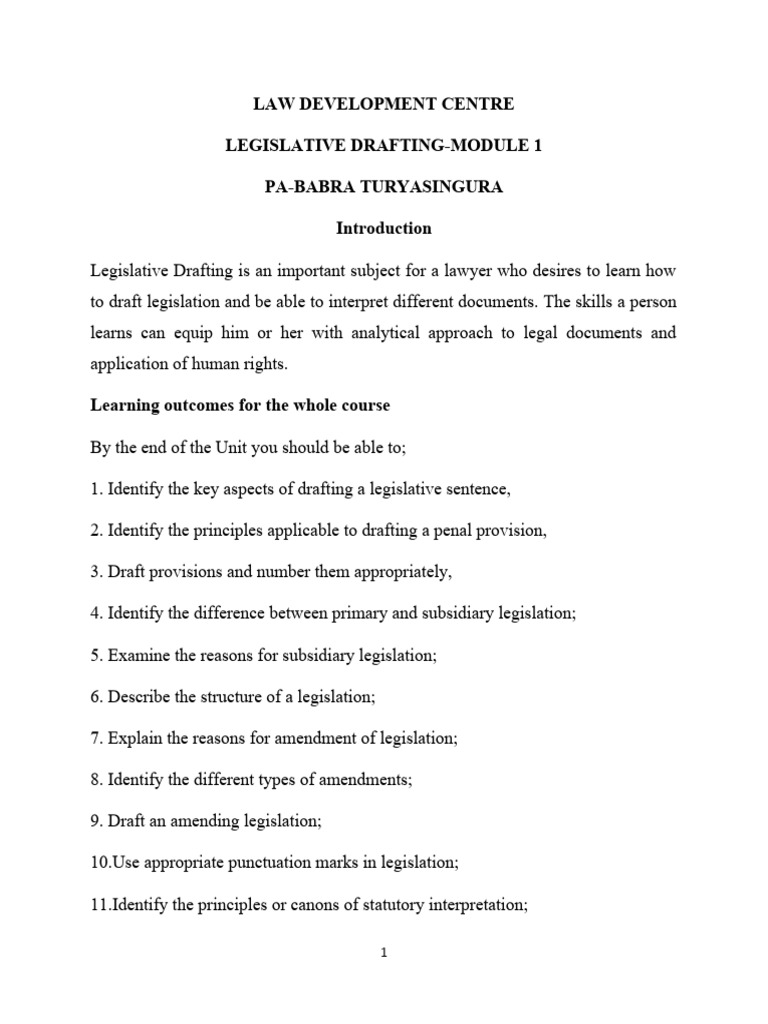 Legislative Drafting - Module 1 Learning Outcomes | PDF | Social Science