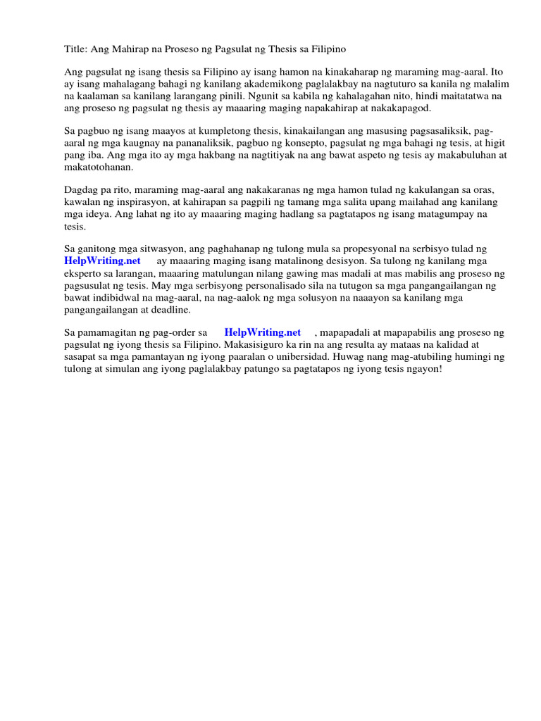 Thesis Sa Filipino Title | PDF