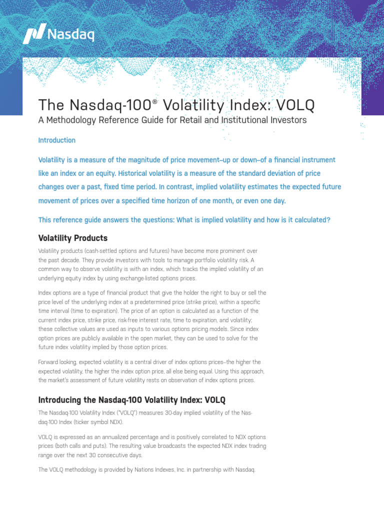 Nasdaq-100 Volatility Index VOLQ Methodology Reference Guide | PDF