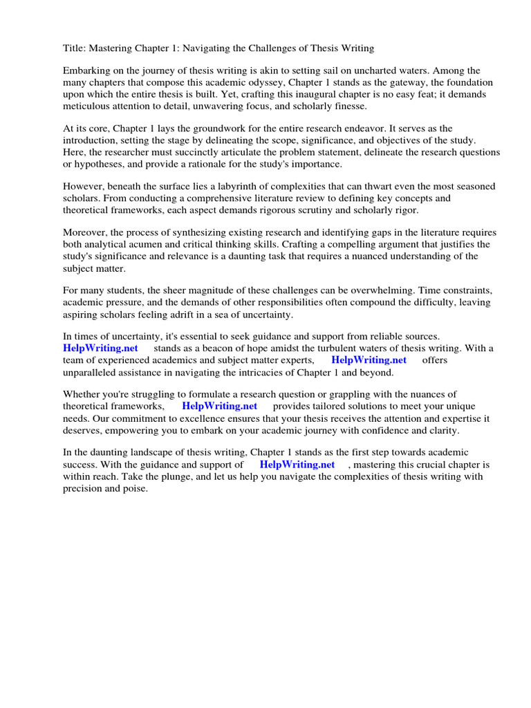 Chapter 1 Thesis Writing | PDF | Thesis | Cognition