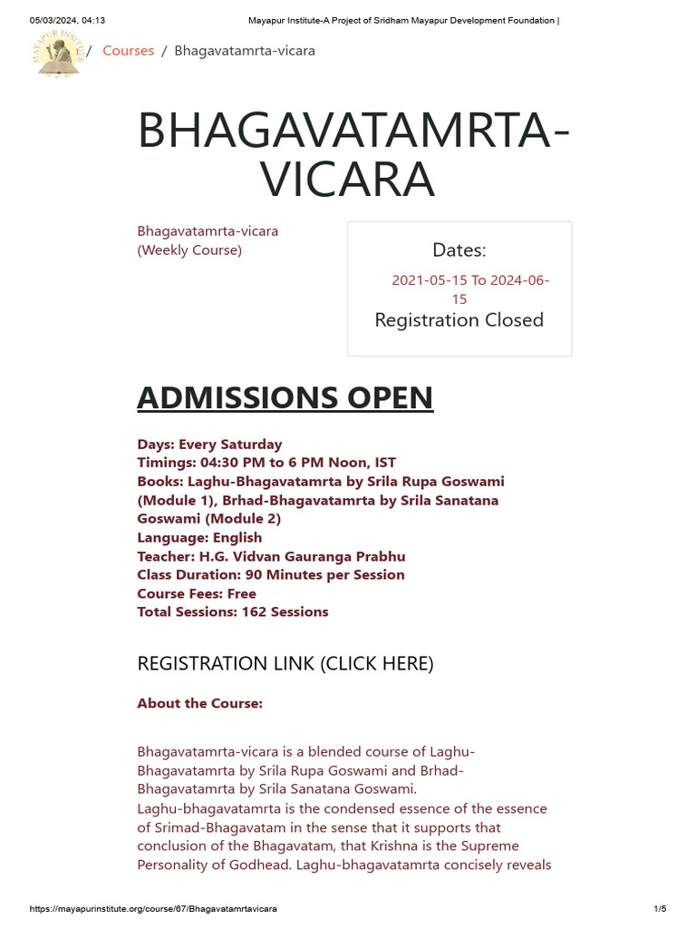 Mayapur Institute-A Project of Sridham Mayapur Development Foundation | PDF