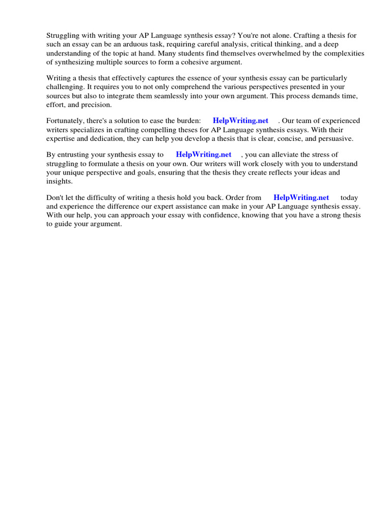 AP Language Synthesis Essay Tips | PDF