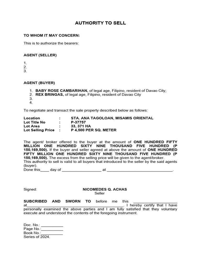 Authorization To Sell | PDF
