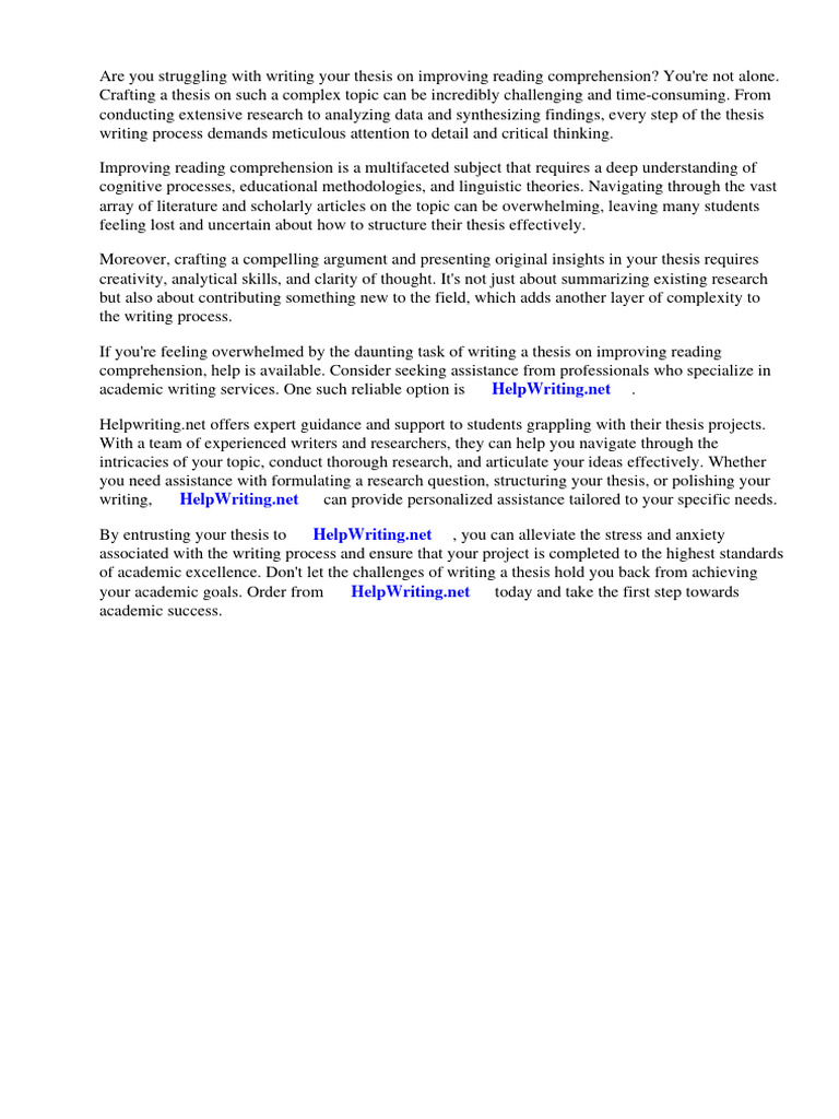 Thesis About Improving Reading Comprehension | PDF