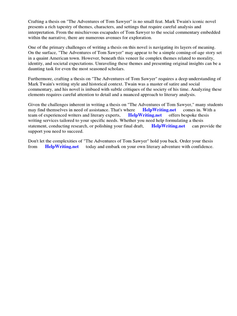 The Adventures of Tom Sawyer Thesis Statement | Download Free PDF | The ...