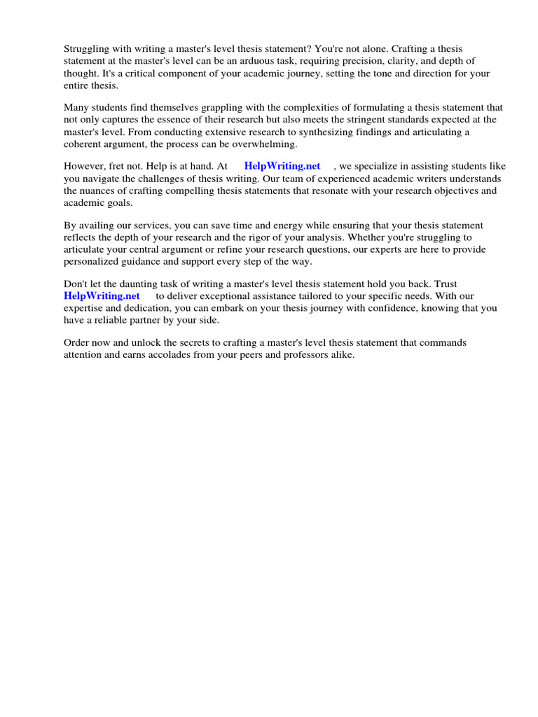 Masters Level Thesis Statement | PDF | Thesis | Essays