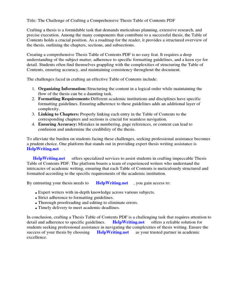 Thesis Table of Contents PDF | PDF | Thesis | Apa Style
