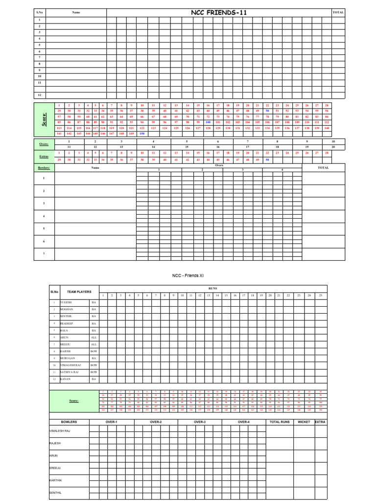 Cricket Sheet | PDF | Team Sports | Test Cricket