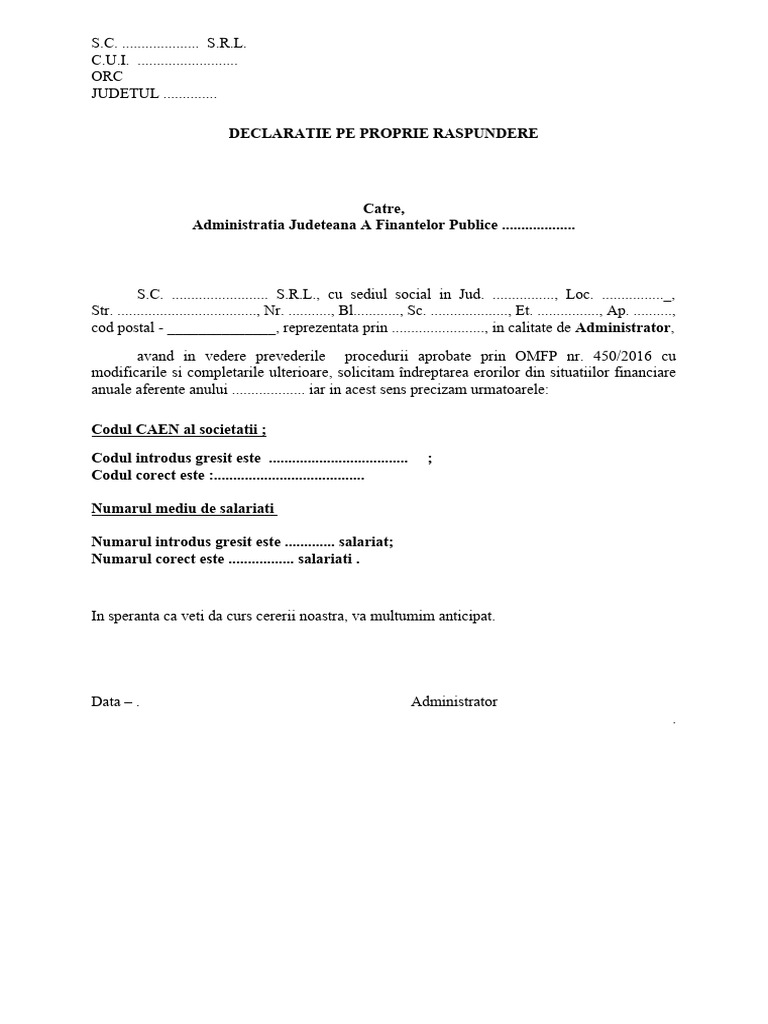 Cerere Corectare Bilant ANAF | PDF