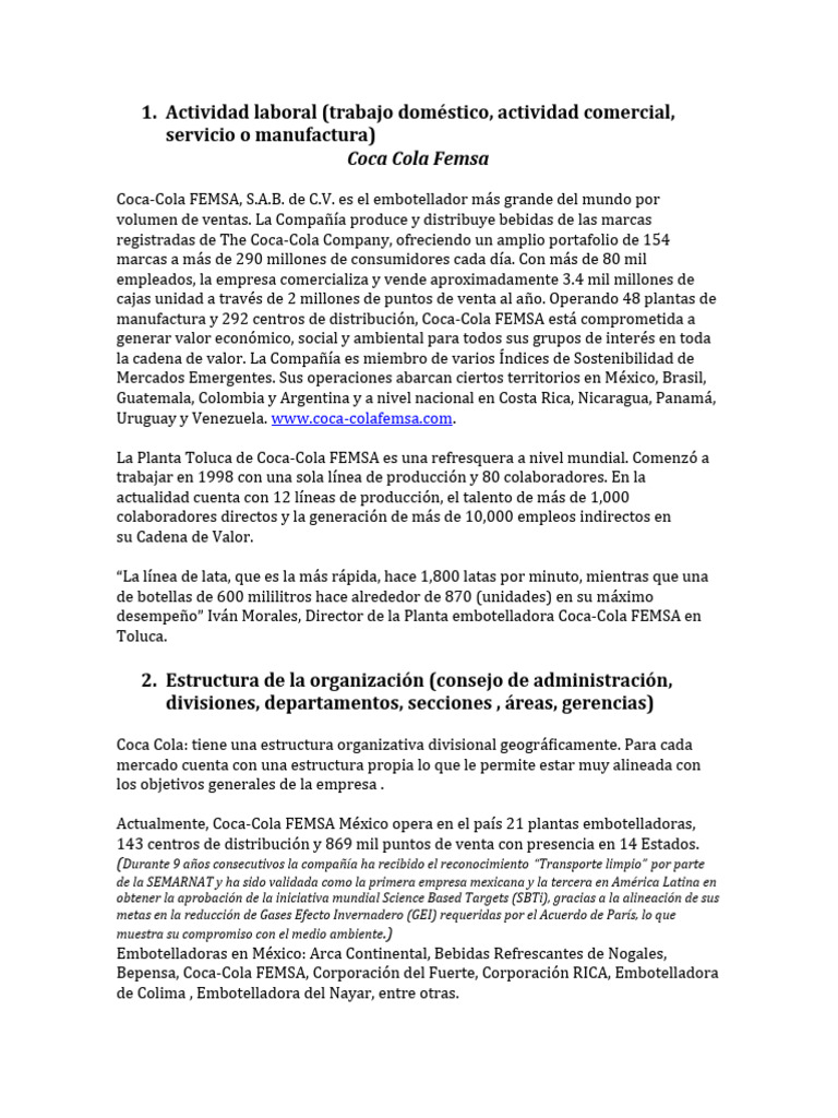 Planta Toluca: Coca-Cola FEMSA y su Impacto | PDF