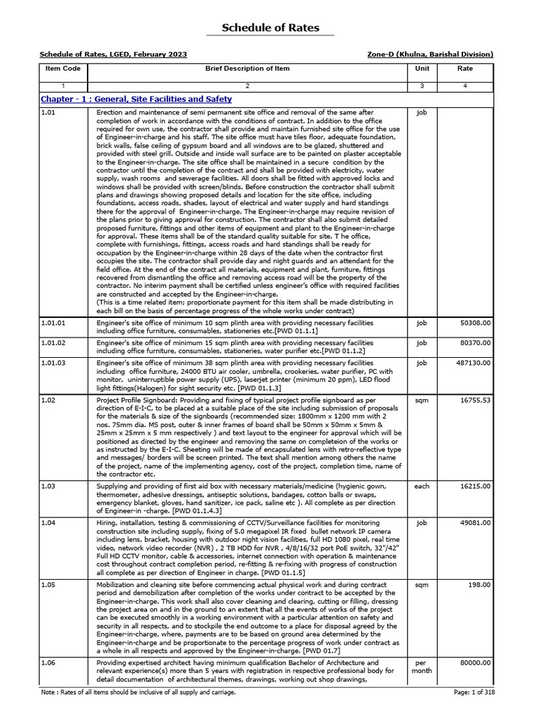 Schedule of Rates, LGED, February 2023 | PDF
