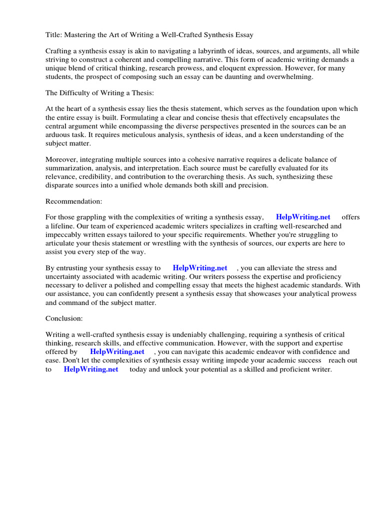 How To Write A Well Written Synthesis Essay | PDF | Essays | Dialectic